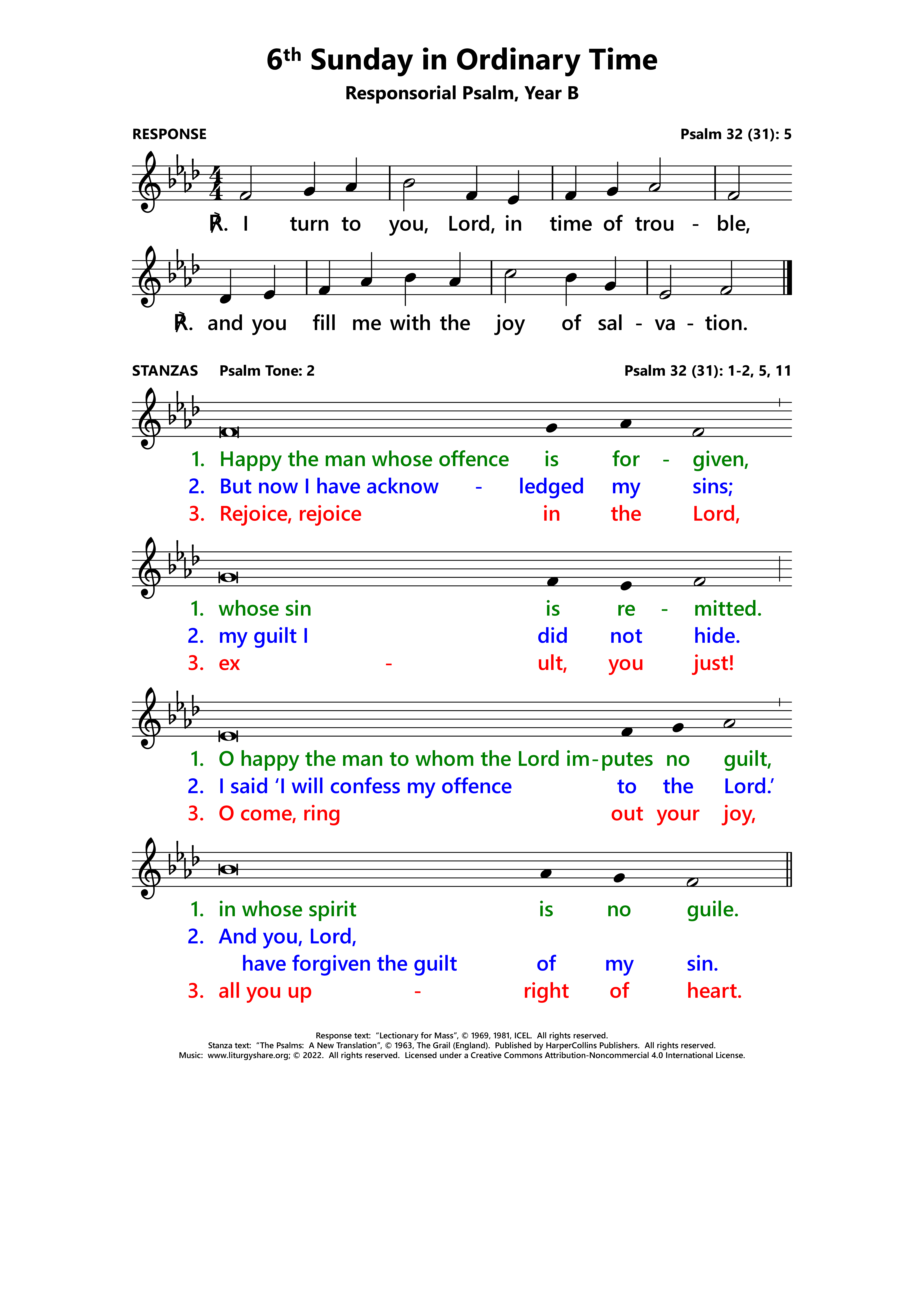 6th Sunday in Ordinary Time: Responsorial Psalm, Year B